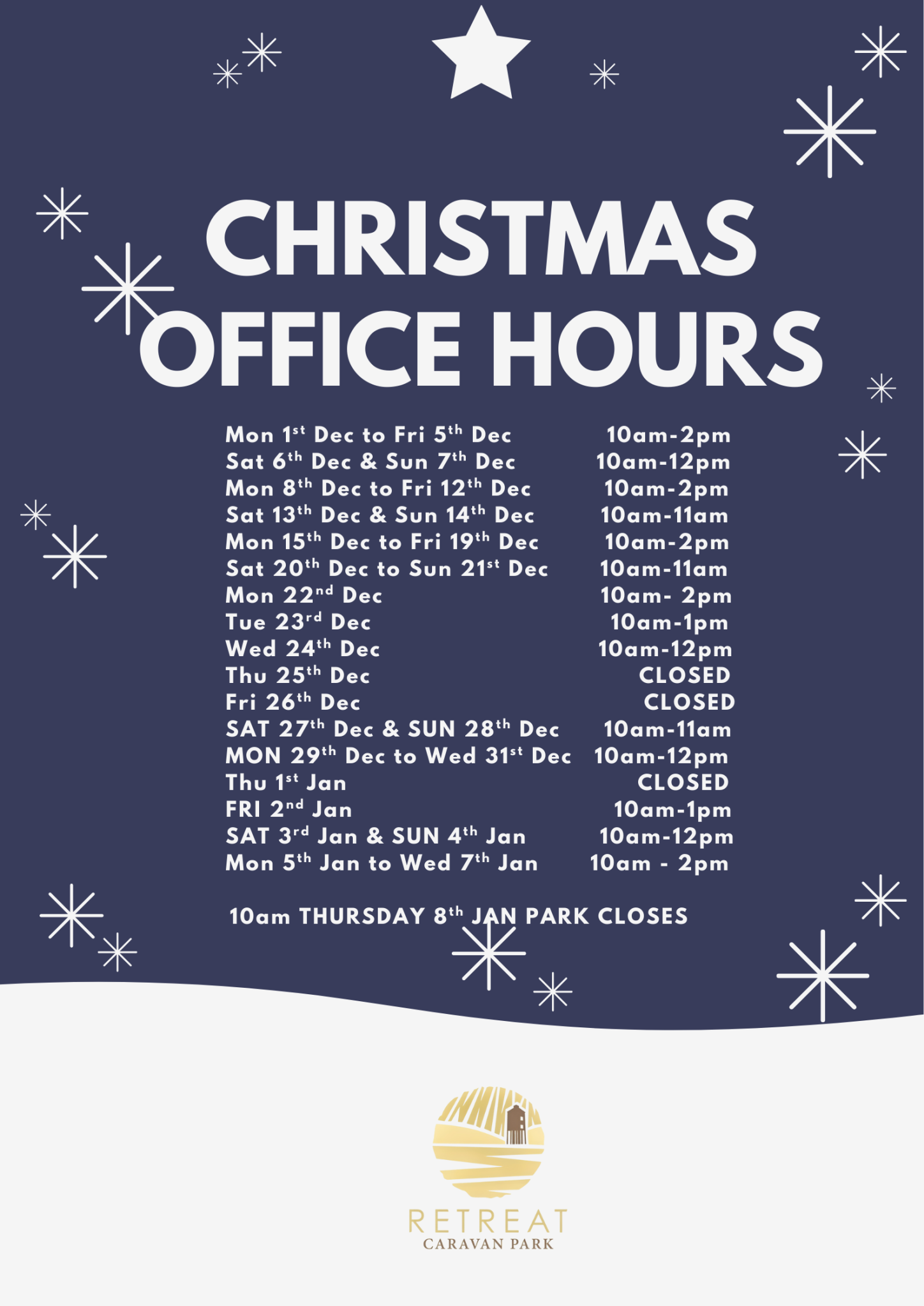 Christmas Office Hours - Retreat Caravan Park